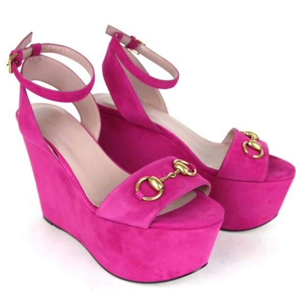 Gucci | Shoes | Gucci Fucsia Hot Pink Wedge Sandal | Poshmark